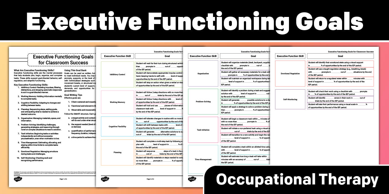 Executive Functioning Goals Occupational Therapy | School-Based OT Goal ...