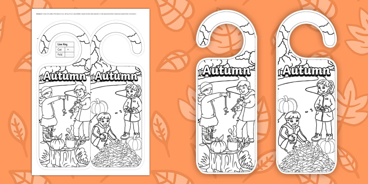 Autumn Colouring Door Hanger Worksheet (teacher made)