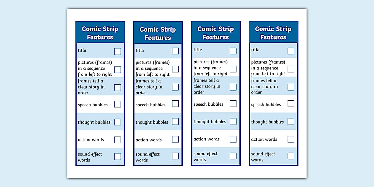 Features of a Comic Strip Bookmark Checklist - KS1 - Twinkl