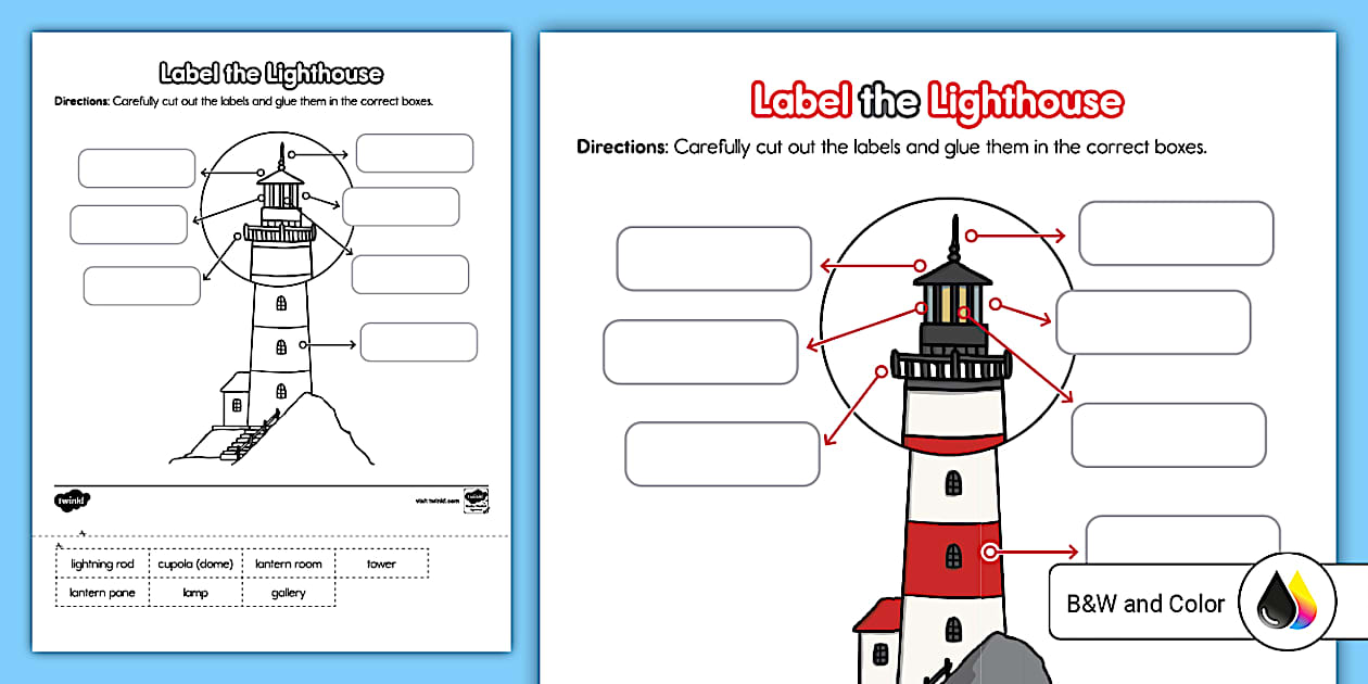 Label the Lighthouse Worksheet for K-2nd Grade - Twinkl