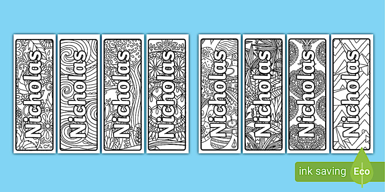 Nicholas Mindfulness Name Colouring Bookmarks (Teacher-Made)
