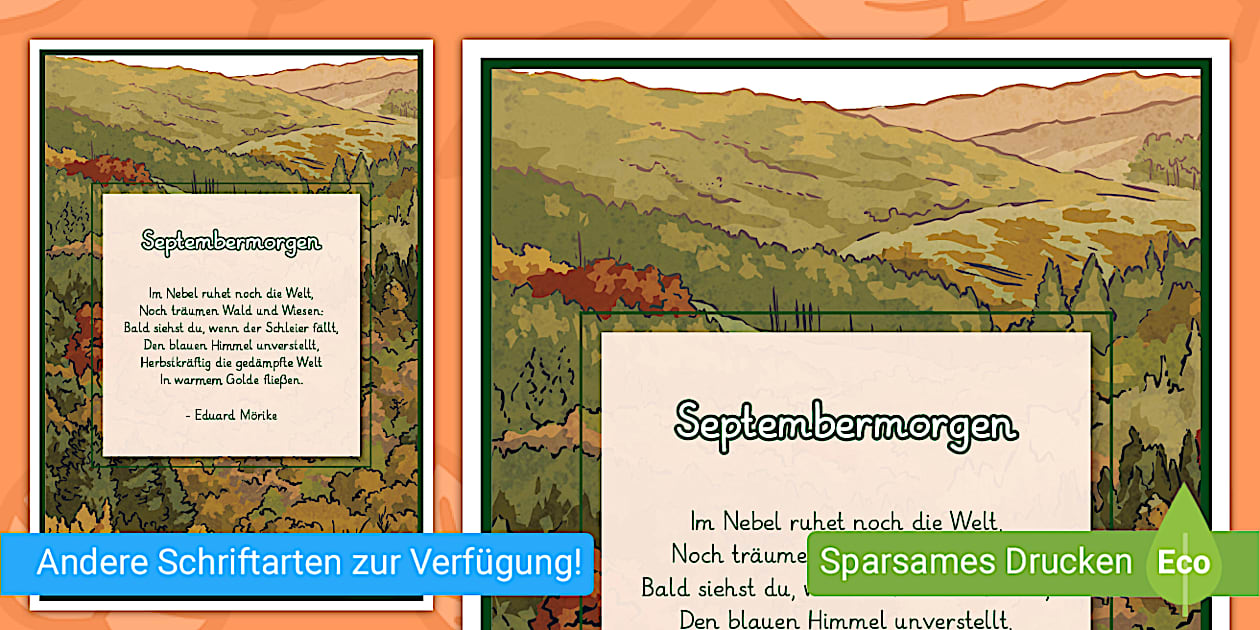 Septembermorgen: Herbstgedicht - Poster zum Gedicht von Eduard Mörike