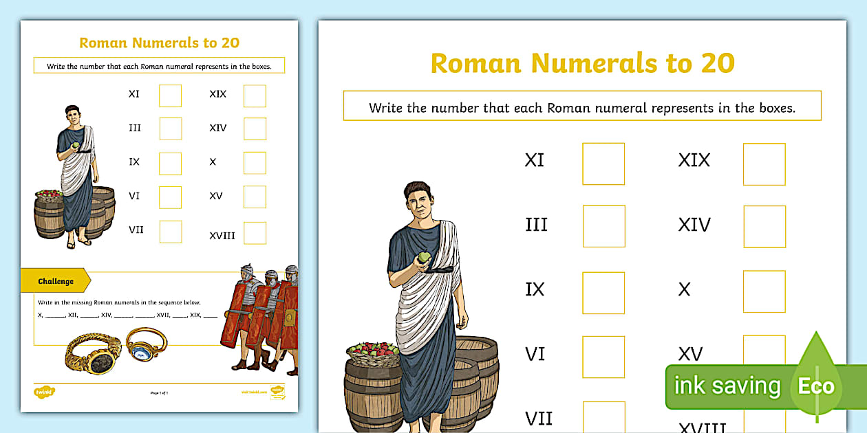 👉 Roman Numerals to 20 Activity Sheet (teacher made)