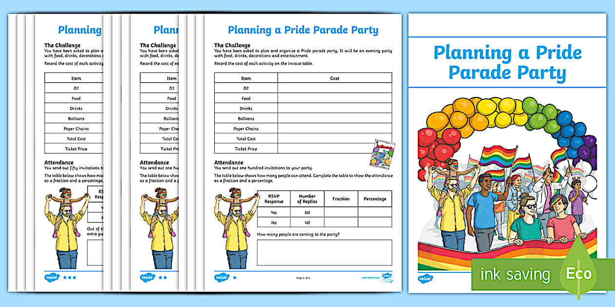 KS2 Plan a Pride Parade Party Problem Solving Maths Differentiated ...