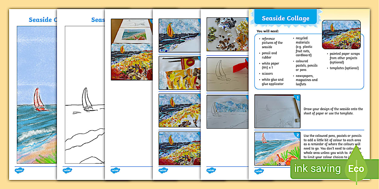 KS1 Seaside Collage Art Activity (Teacher-Made) - Twinkl