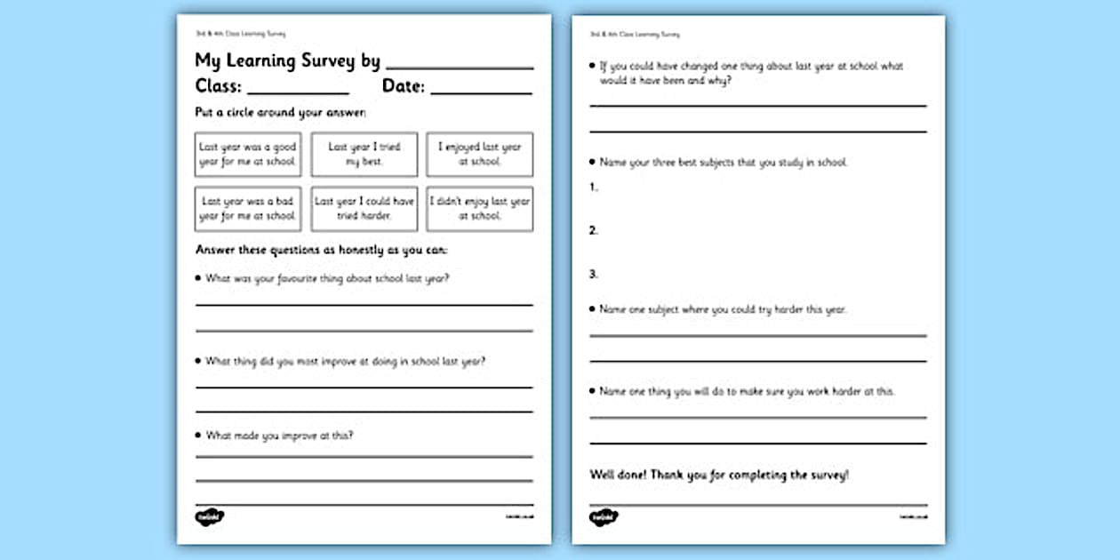 3rd and 4th Class Learning Survey - Twinkl