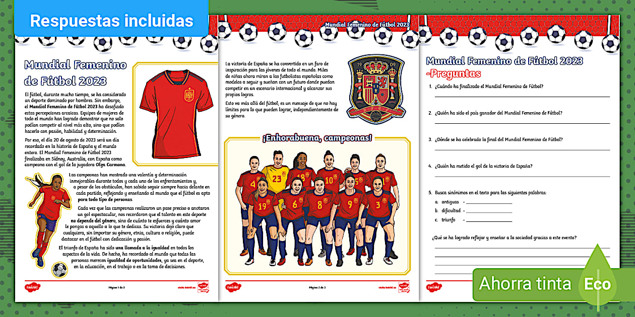 Comprensión lectora: Mundial Femenino de Fútbol 2023