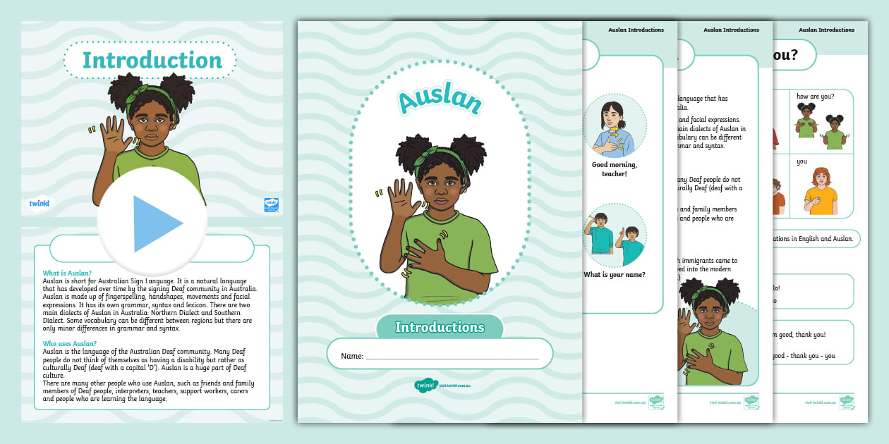 Auslan Introductions PowerPoint wtih Booklet - Twinkl