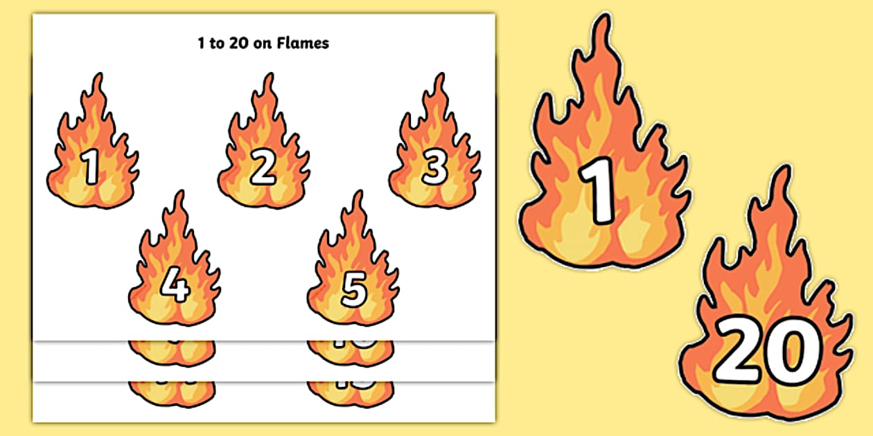Numbers 0 to 20 on Flames (teacher made) - Twinkl