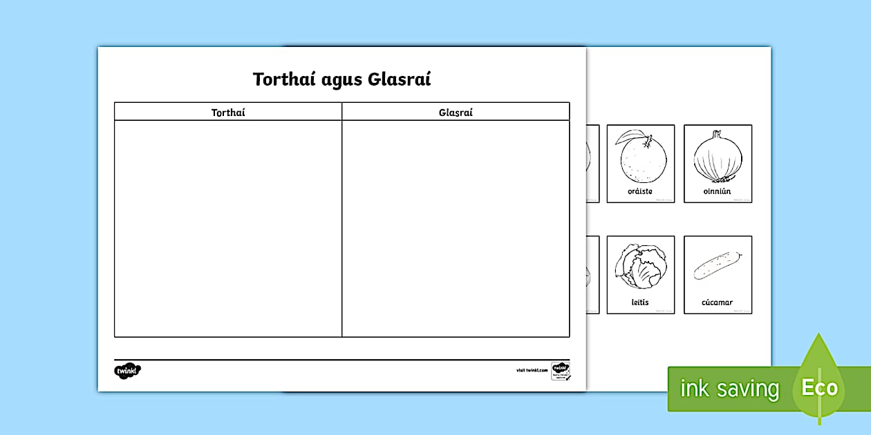 Fruit and Vegetable (Torthaí agus Glasraí) Sorting Cards Gaeilge