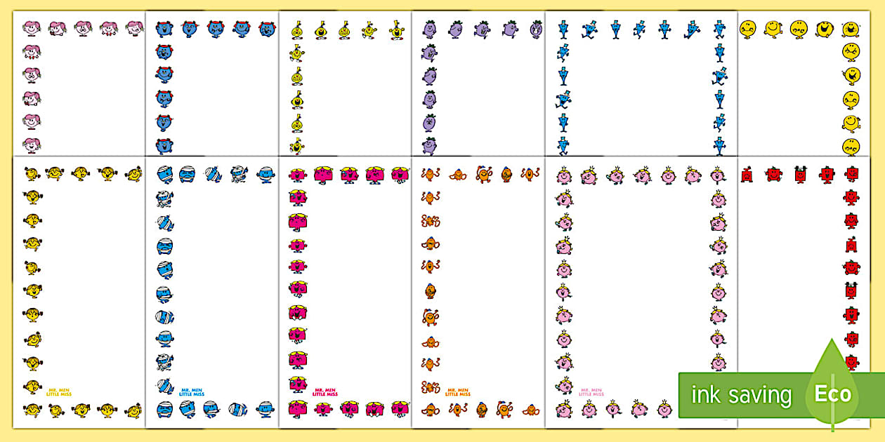Editable Mr. Men and Little Miss Page Border Pack - Twinkl