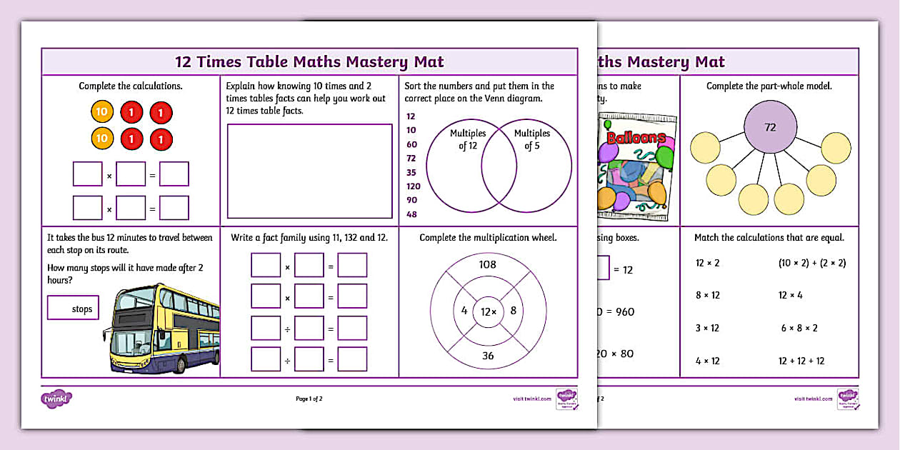 👉 12 Times Table Maths Mastery Mat - Twinkl