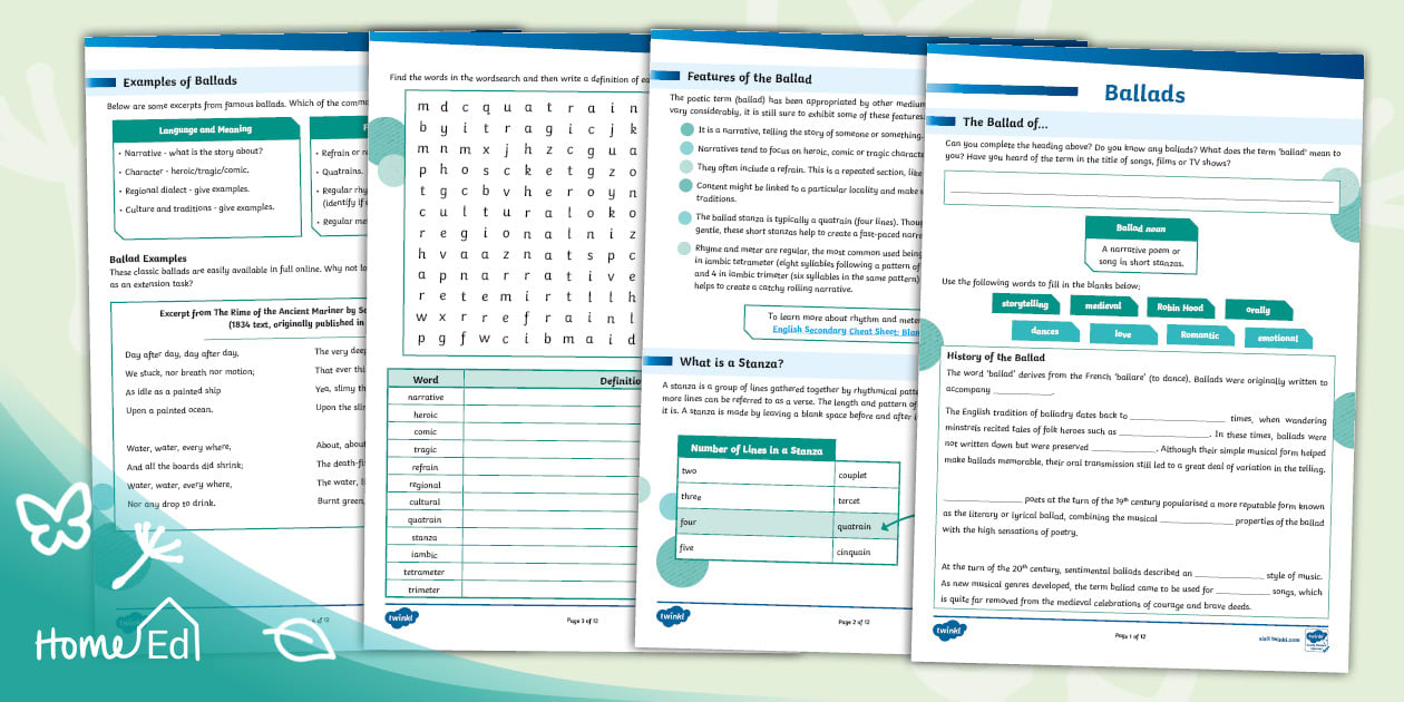 Secondary English Cheat Sheets: Ballads - Twinkl