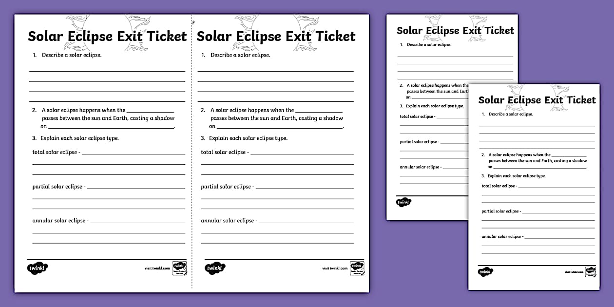Solar Eclipse Exit Ticket for 6th-8th Grade (Teacher-Made)