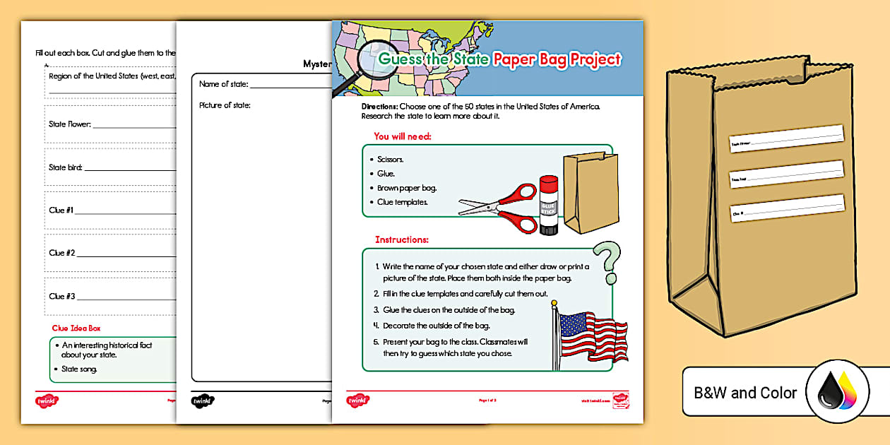 Guess the State Paper Bag Project for K-2nd Grade - Twinkl