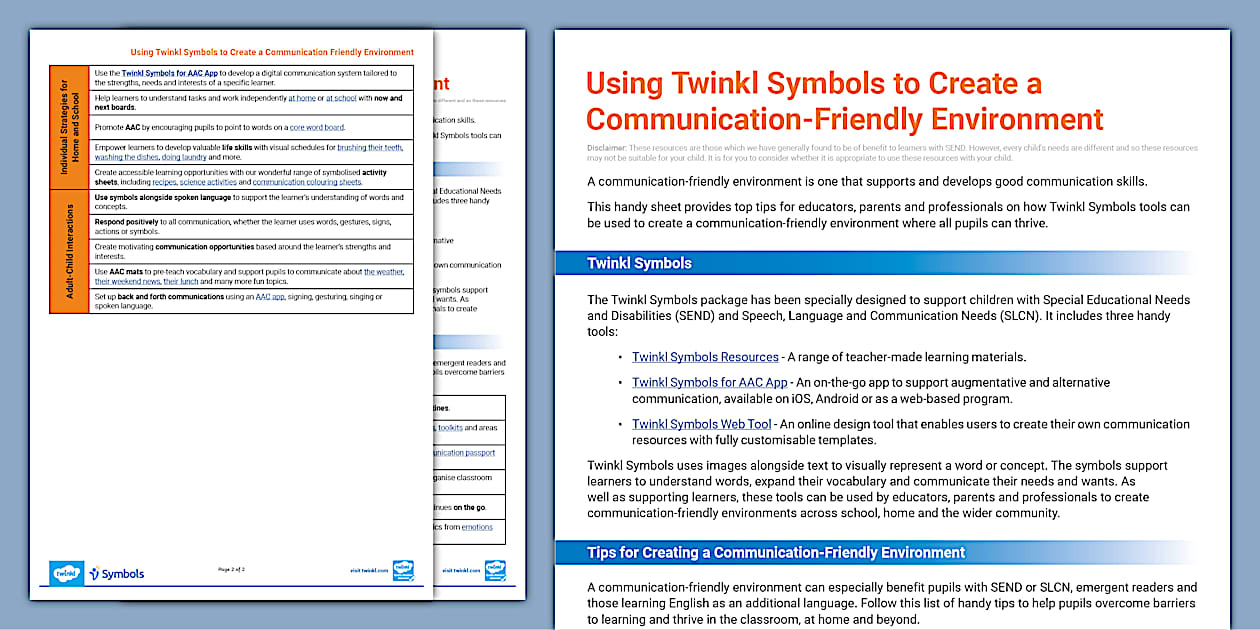 Using Symbols to Create a Communication-Friendly Environment