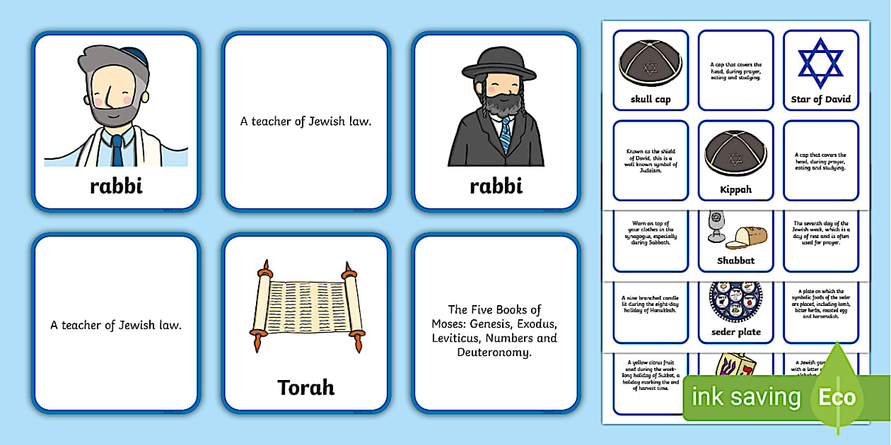Editable Judaism Definitions Matching Cards (teacher made)