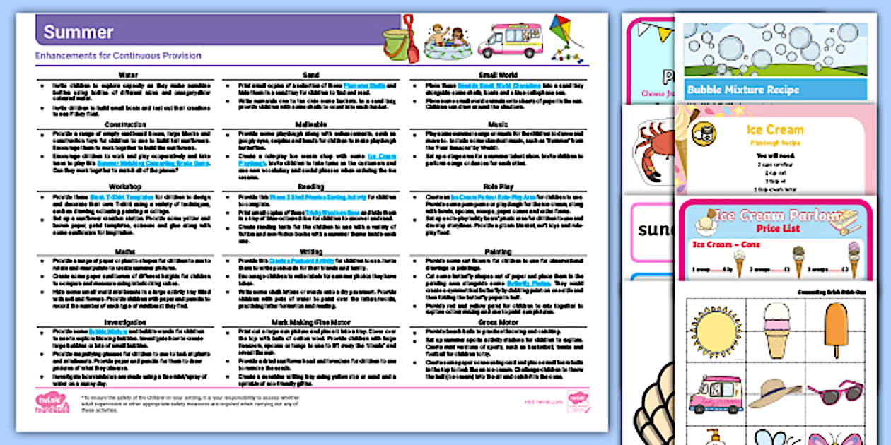 Kindergarten Summer Continuous Provision Planning Pack (Reception)