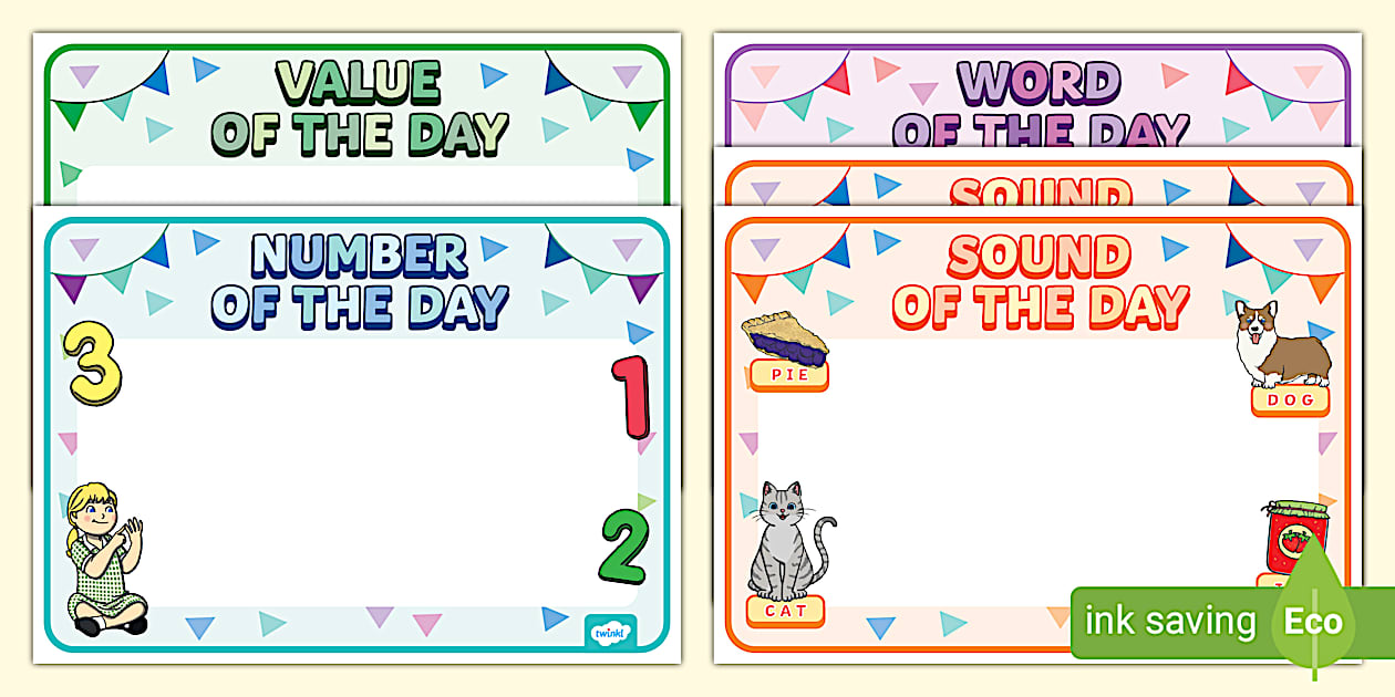 👉 Word, Number, Sounds and Value of the Day Sheets