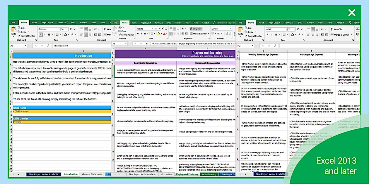 EYFS Report Writing Bank: AOL, CoETL and General: Reception