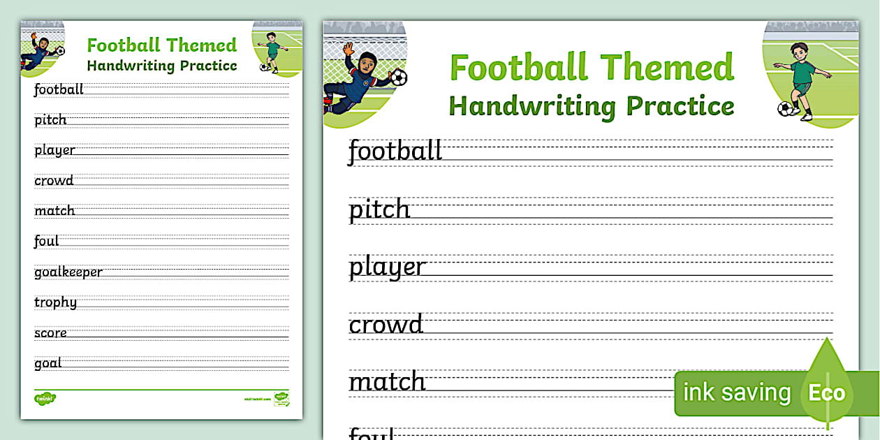 Football-Themed Handwriting Practice Worksheet - Twinkl