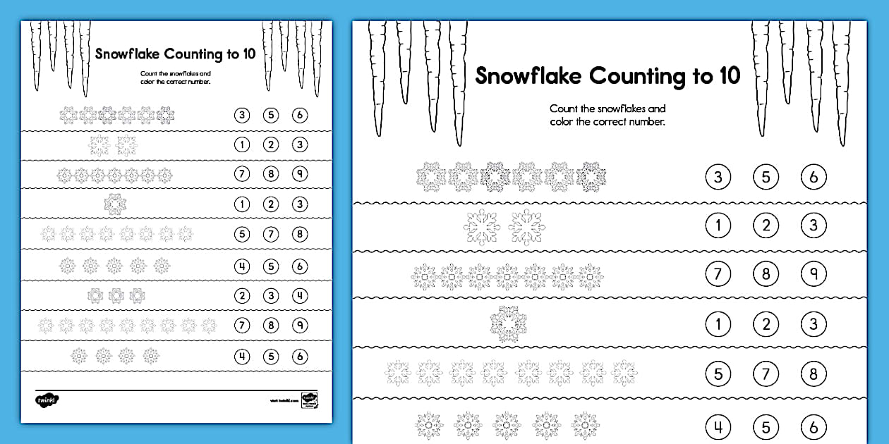 Snowflake Counting to 10 Worksheet (Teacher-Made) - Twinkl