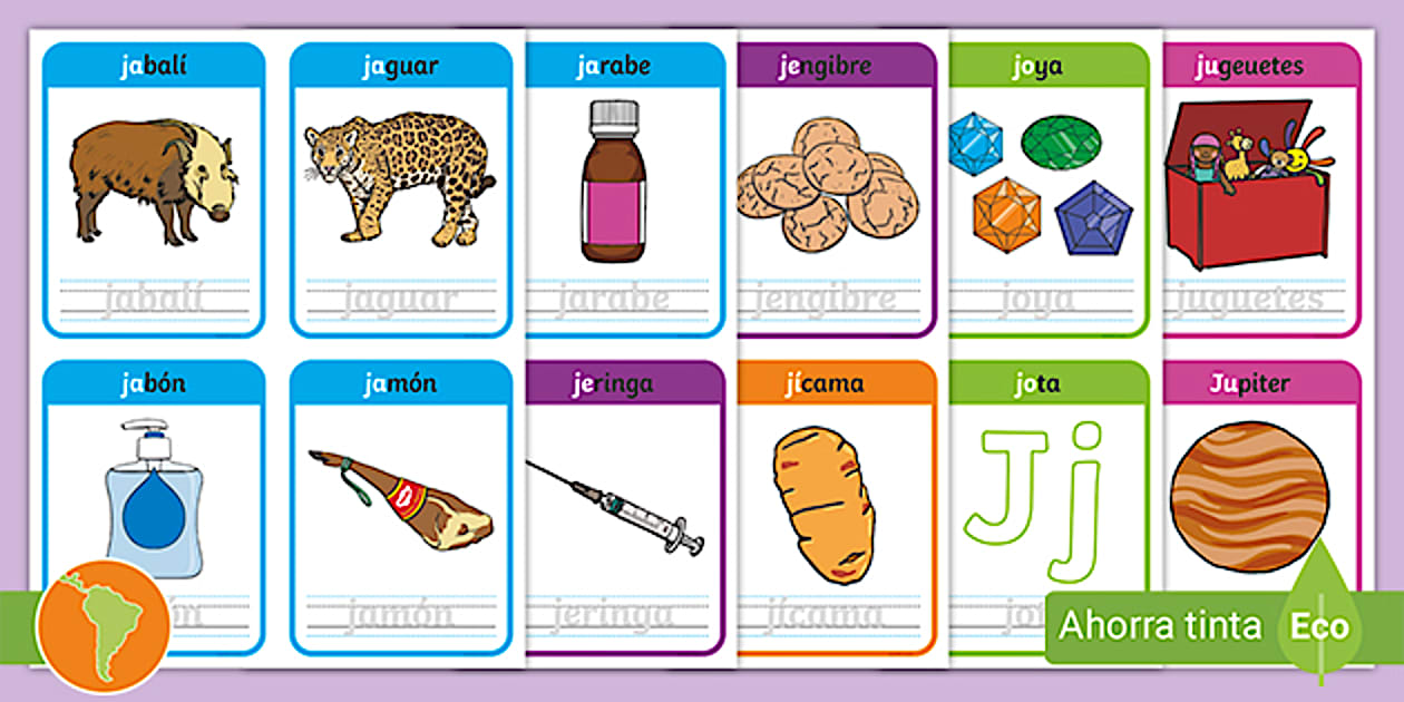 Flashcards con la letra j- Guía de trabajo
