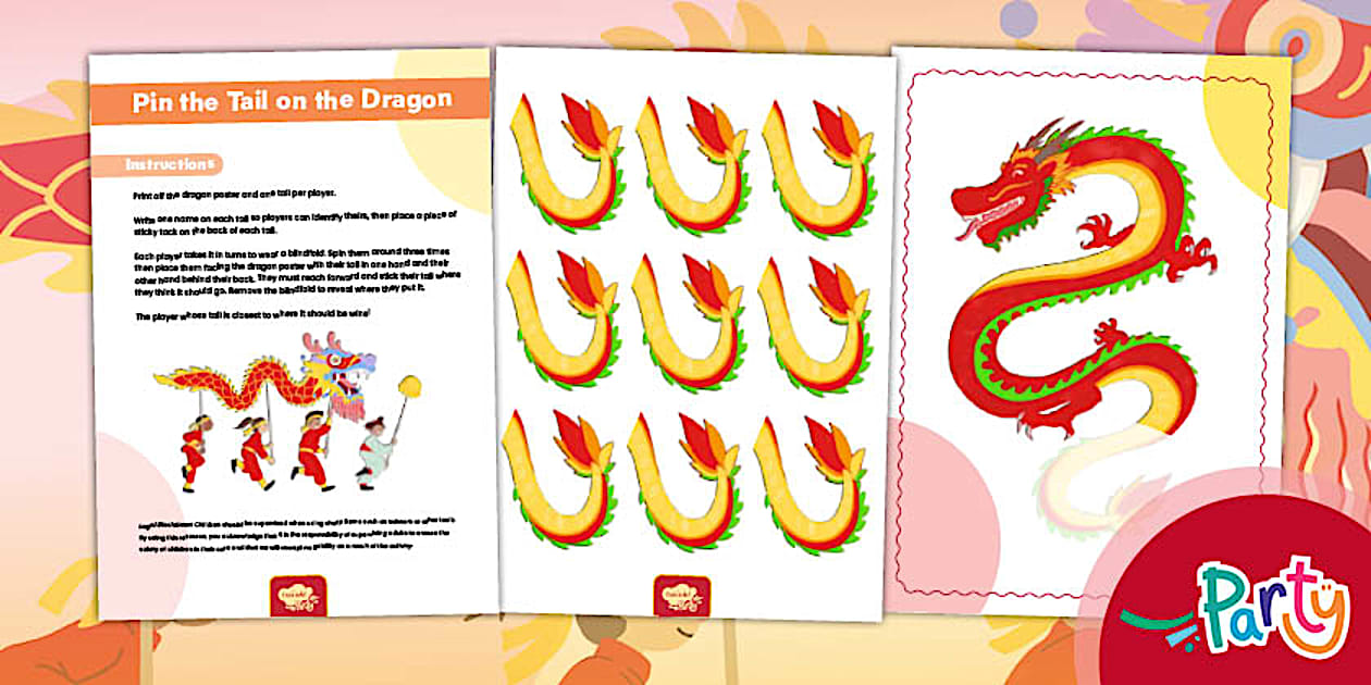 Pin the Tail on the Dragon - Lunar New Year Game | Twinkl Party