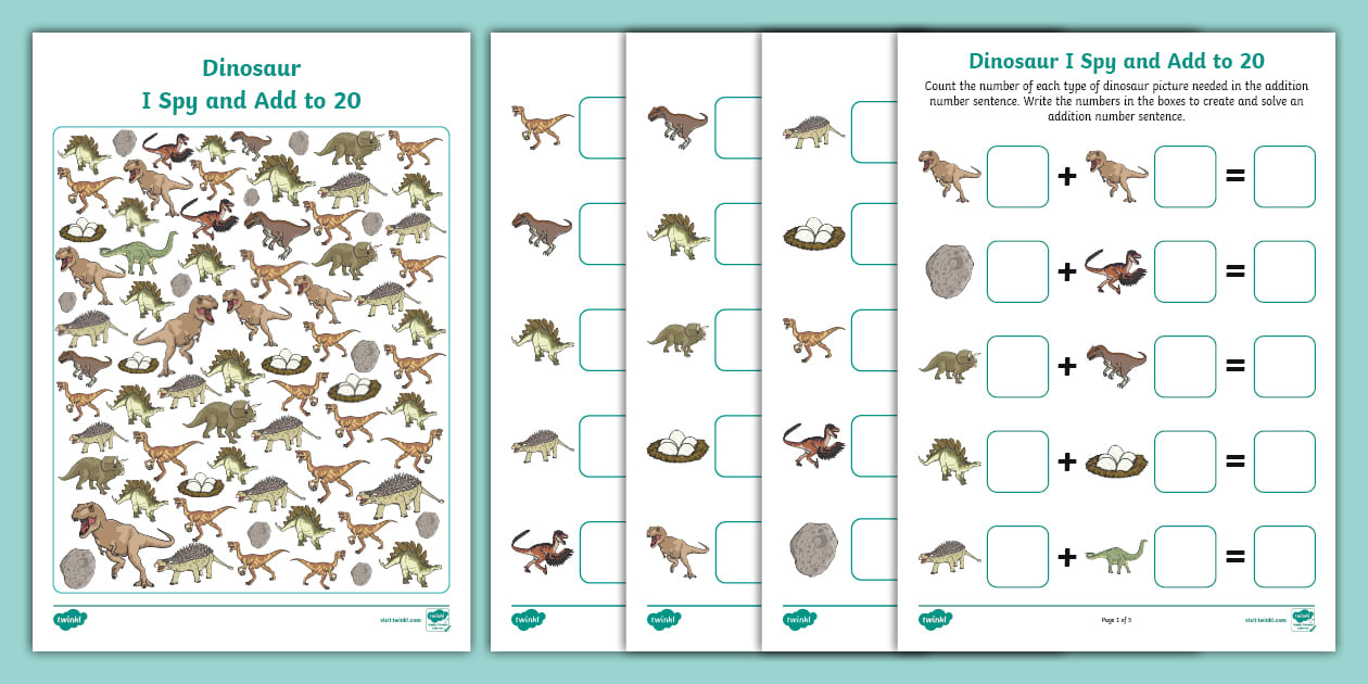 👉 Dinosaurs I Spy and Add to 20 | Twinkl