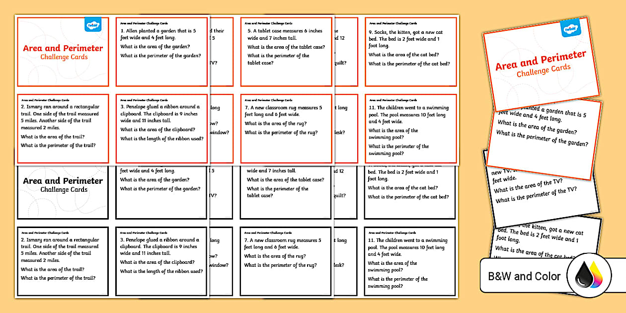 Area and Perimeter Challenge Cards for 3rd-5th Grade