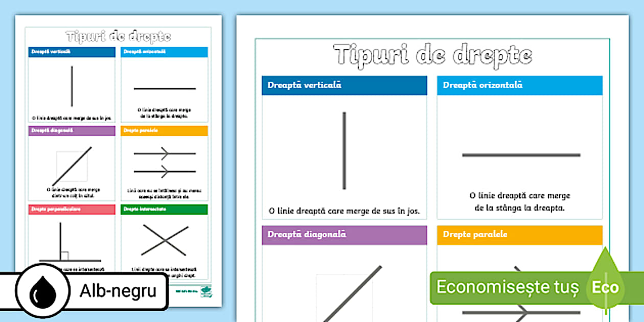 Clasa a IV-a Tipuri de drepte Planșă (Teacher-Made)