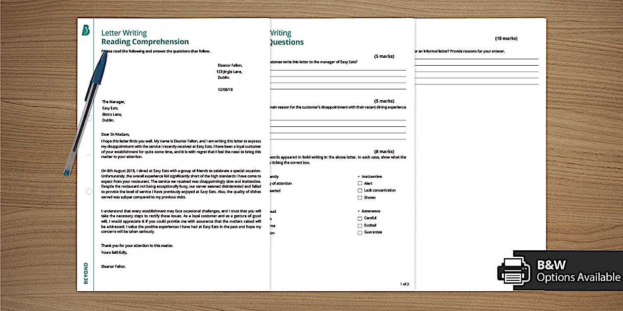 Letter Writing Exam Question | Twinkl Ireland (teacher made)