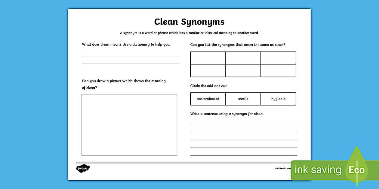 Clean Synonyms Worksheet (Teacher-Made) - Twinkl