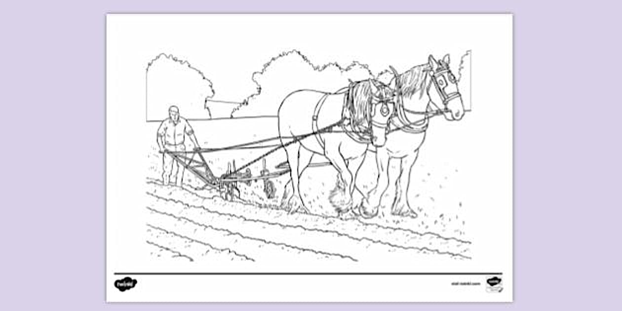 Ploughing Out the Dried Out Ground Colouring Sheet - Twinkl