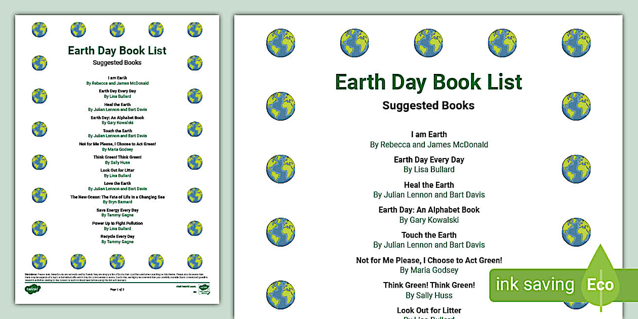 Earth Day Book List (teacher made) - Twinkl