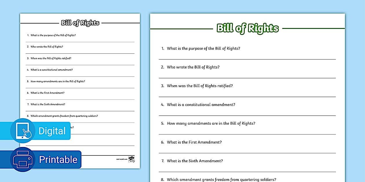 Bill of Rights Quick Quiz for 3rd-5th Grade (teacher made)