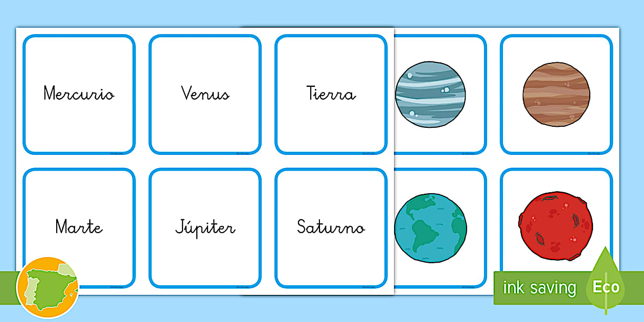 Tarjetas de emparejar: Los planetas del sistema solar