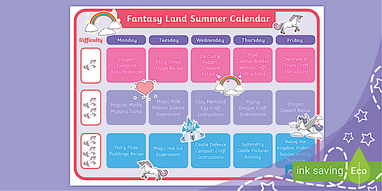 Fantasy Land Summer Calendar (teacher made) - Twinkl