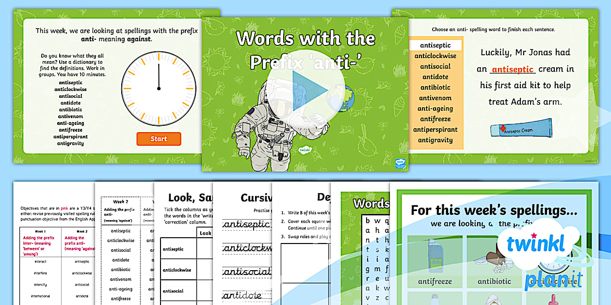 Spelling Y4 Term 3A W2: 'anti' Words Prefix Spelling Pack