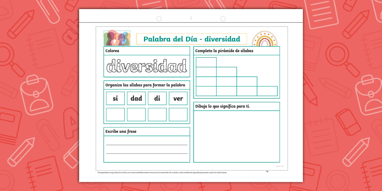 Guía de Trabajo: Palabra del Día - Diversidad - Twinkl