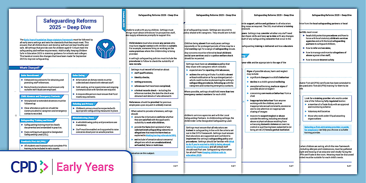 EYFS Safeguarding Reforms 2025 – Deep Dive (Handout) | CPD