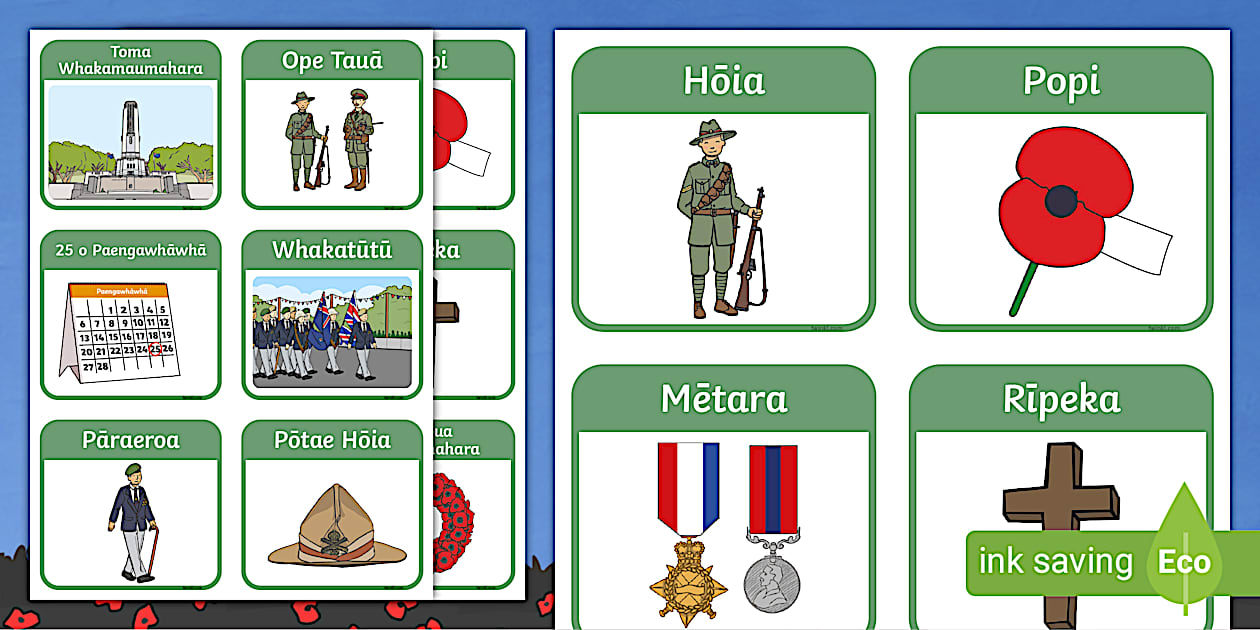 Anzac Flashcards (Te Reo Māori)