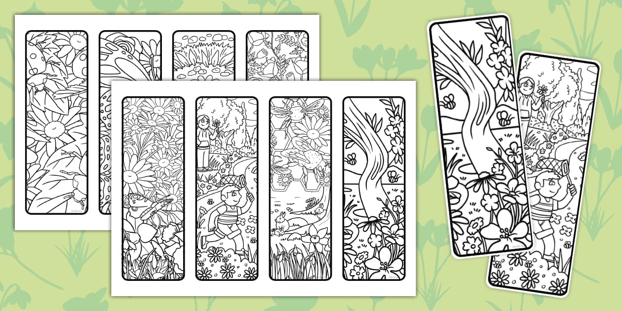 Frühling - Lesezeichen zum Ausmalen - Twinkl