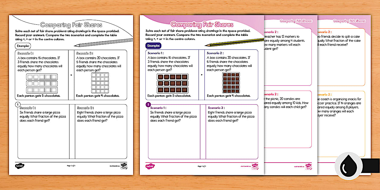 Fair Share Fractions Worksheet for Grade 3 | Twinkl - Twinkl