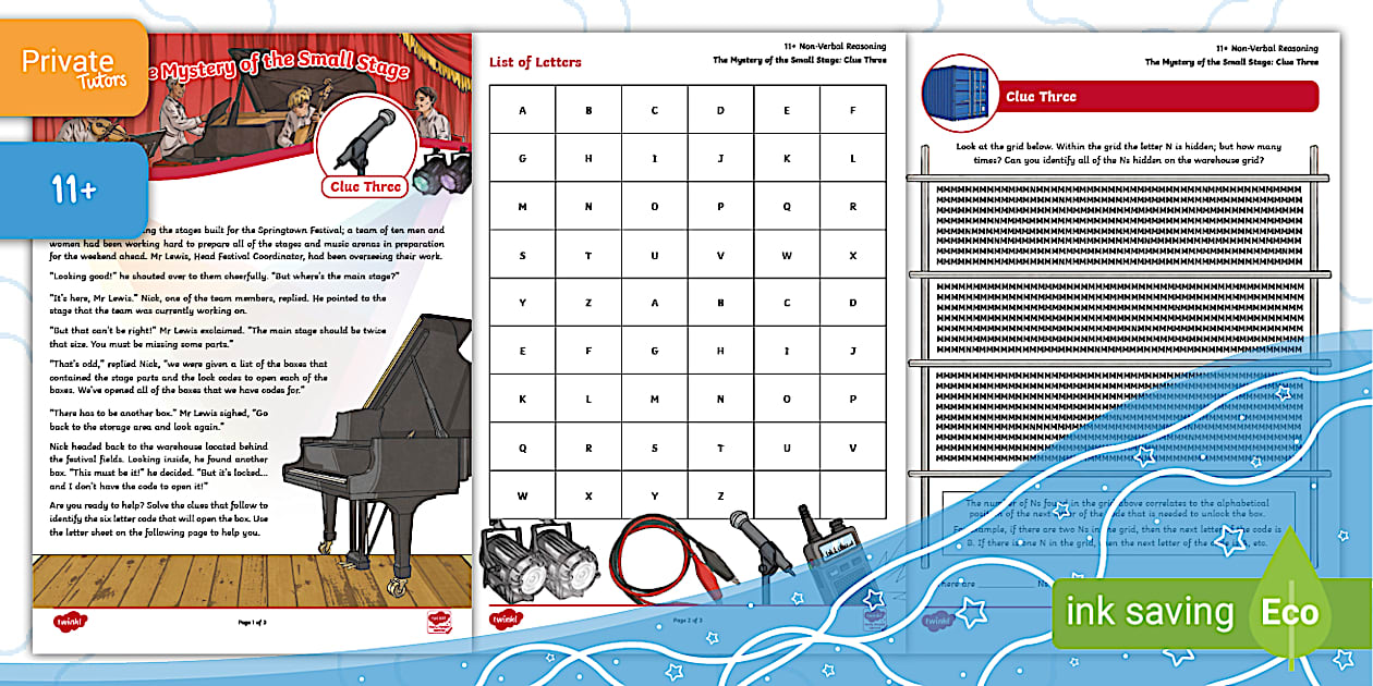 👉 11+ Non-Verbal Reasoning Summer Mystery Challenge Clue Three