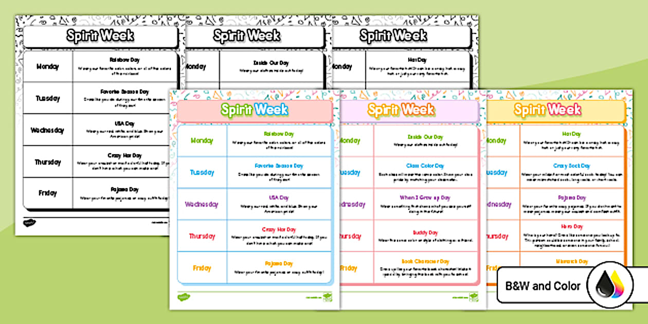Early Childhood Spirit Week Schedules (teacher made)