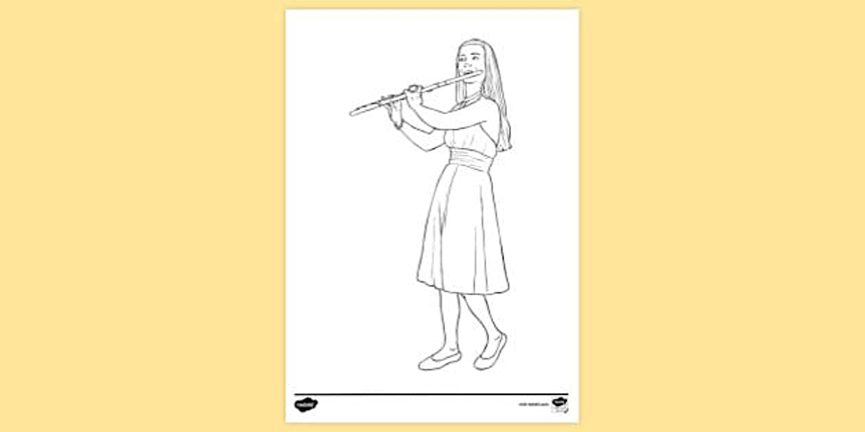 Girl Playing Flute Colouring Sheet | Colouring Sheets