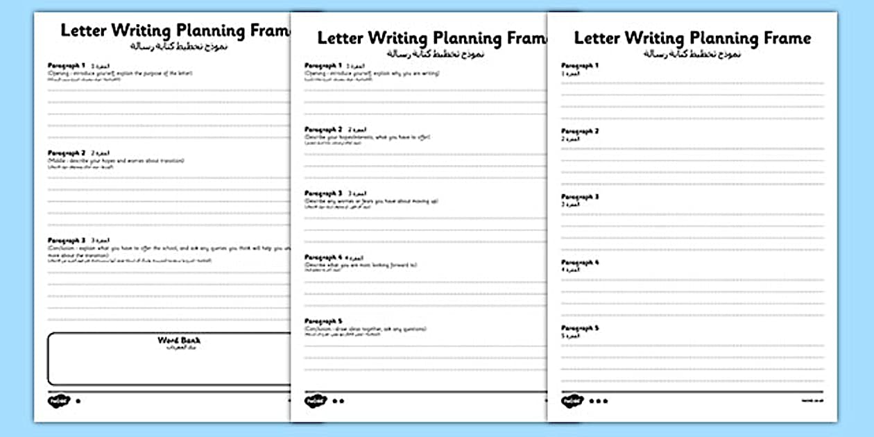 Transition Letter Writing Differentiated Planning Frame Arabic Translation
