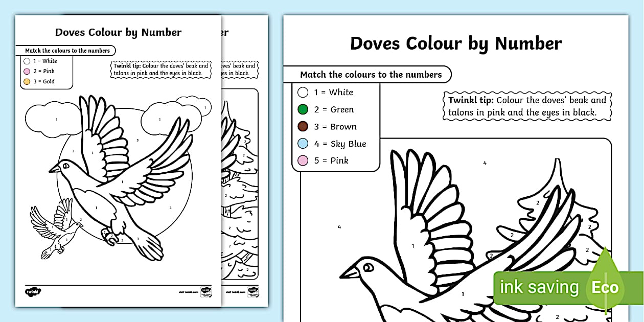 Doves Colour by Number Pages (teacher made) - Twinkl