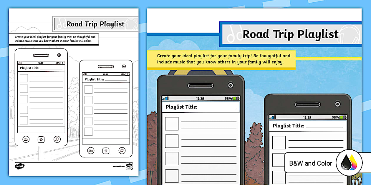 Road Trip Create Your Own Playlist Worksheet (Teacher-Made)